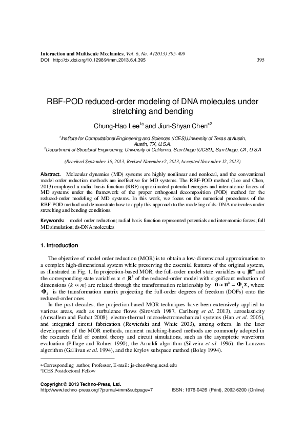 (PDF) RBF-POD reduced-order modeling of DNA molecules under stretching and bending
