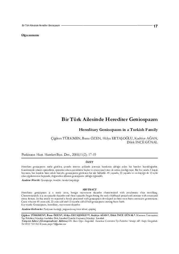(PDF) Hereditary Geniospasm in a Turkish Family | BANU ÖZEN BARUT ...