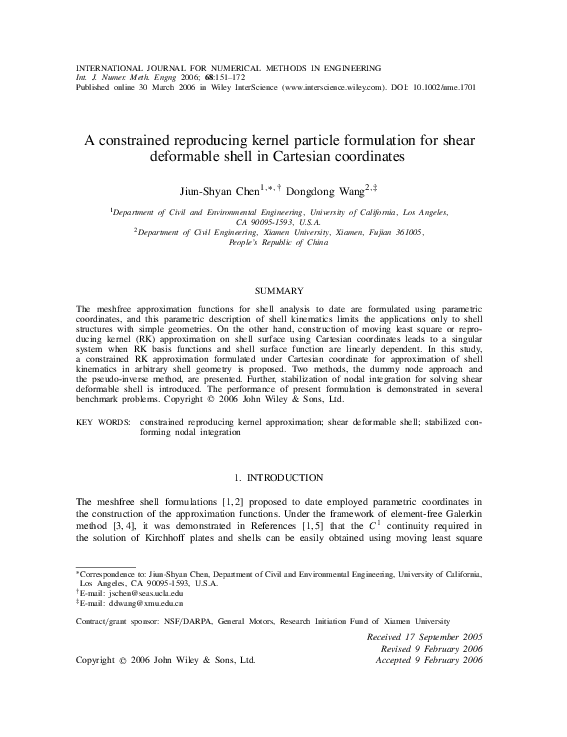 (PDF) A constrained reproducing kernel particle formulation for shear ...