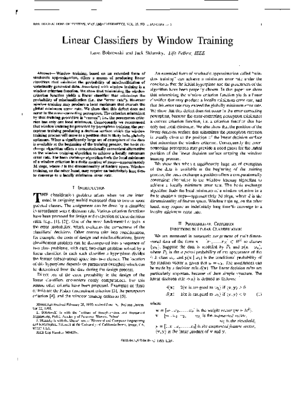 (PDF) Linear classifiers by window training
