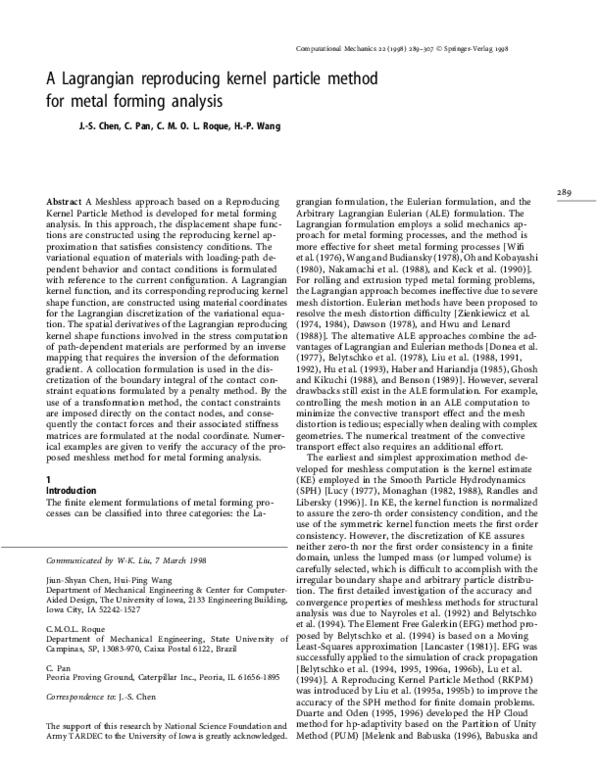 (PDF) A Lagrangian reproducing kernel particle method for metal forming ... (PDF) A Lagrangian reproducing kernel particle method for metal forming ...