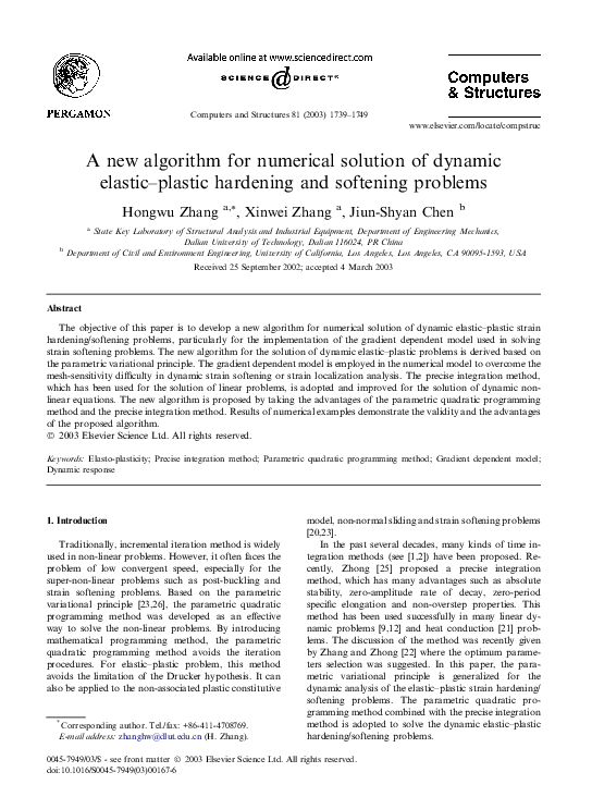 (PDF) A new algorithm for numerical solution of dynamic elastic–plastic ...