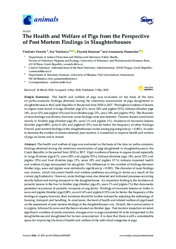 (PDF) The Health and Welfare of Pigs from the Perspective of Post ...