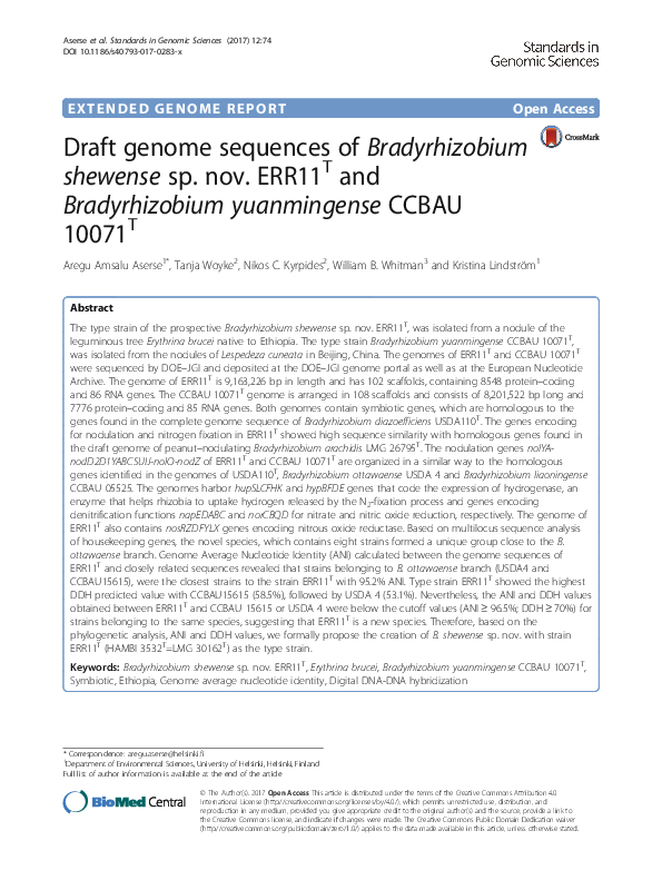 (PDF) {"__content__"=>"Draft genome sequences of sp. nov. ERR11 and ...