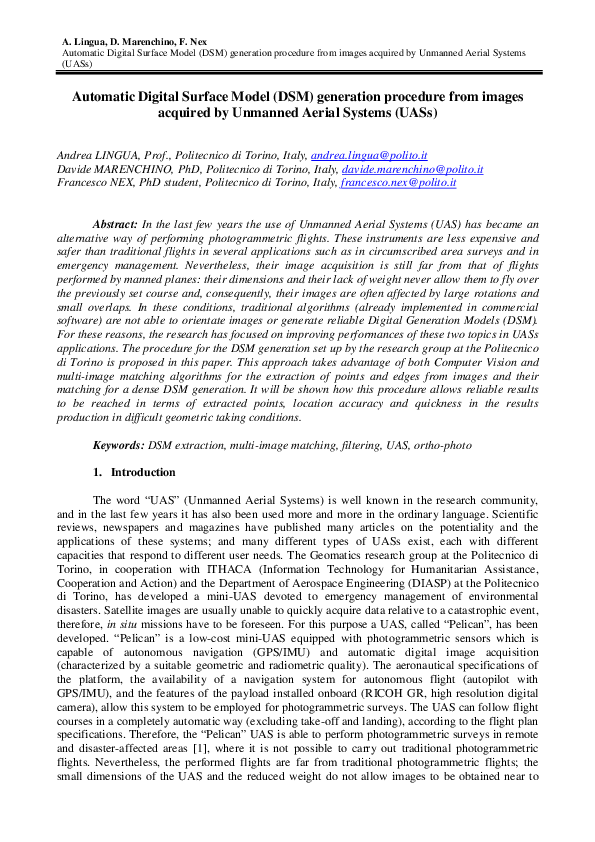 (PDF) A Automatic Digital Surface Model (DSM) generation procedure from ...