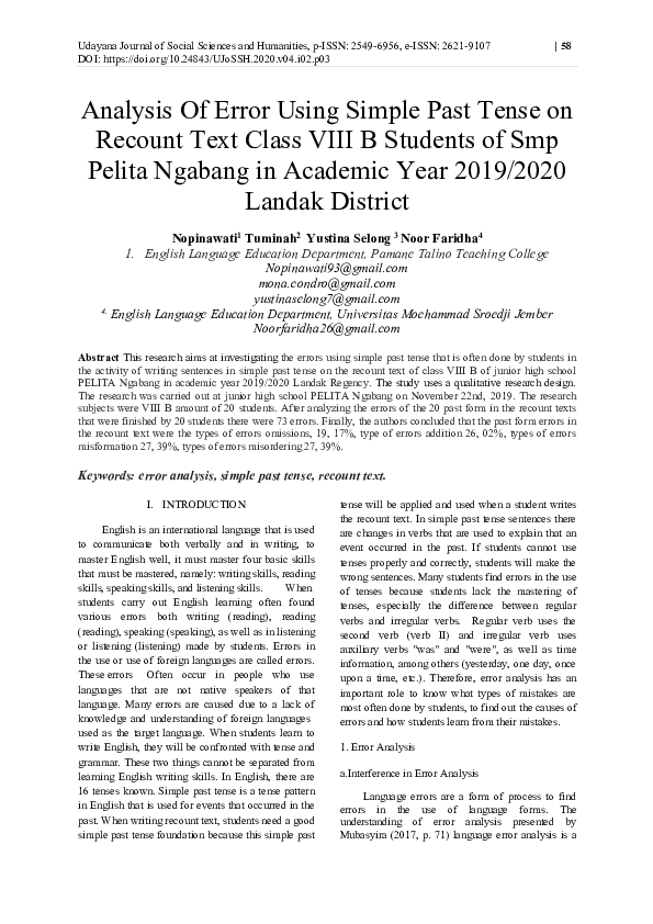 (PDF) Analysis Of Error Using Simple Past Tense on Recount Text Class ...