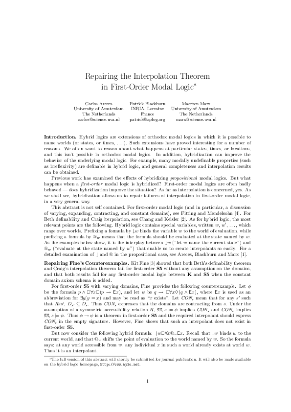 (PDF) Repairing the interpolation theorem in first-order modal logic