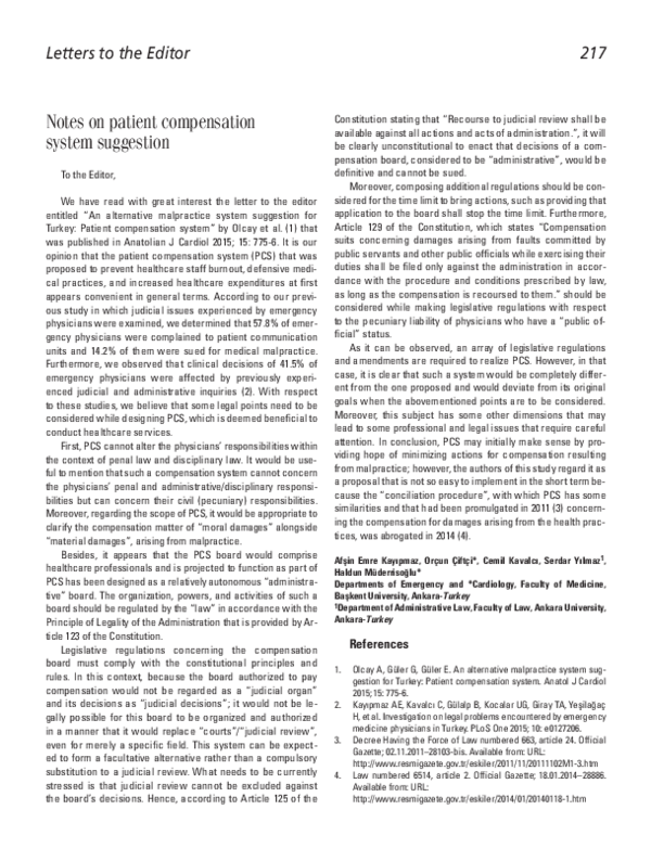 (PDF) Notes on patient compensation system suggestion