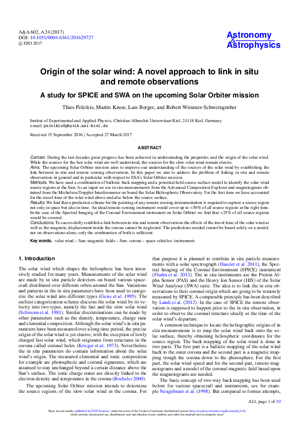 (PDF) Origin of the solar wind: A novel approach to link in situ and ...