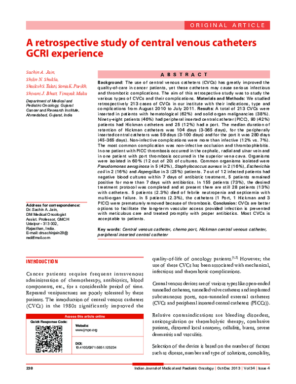 (PDF) A retrospective study of central venous catheters GCRI experience