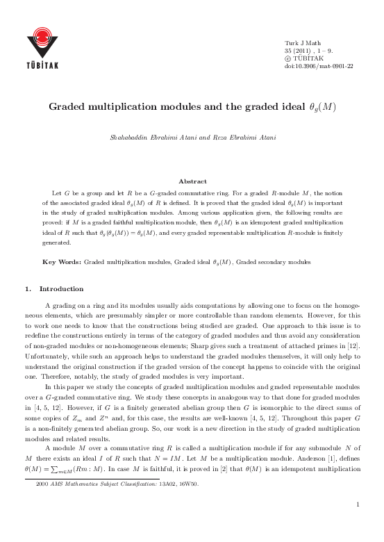 (PDF) Graded multiplication modules and the graded ideal θ g M)
