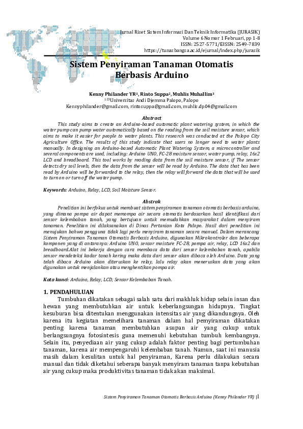 (PDF) Sistem Penyiraman Tanaman Otomatis Berbasis Arduino