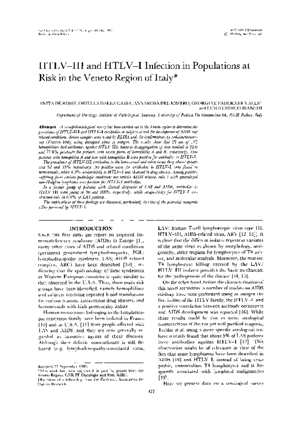 (PDF) HTLV-III and HTLV-I infection in populations at risk in the ...