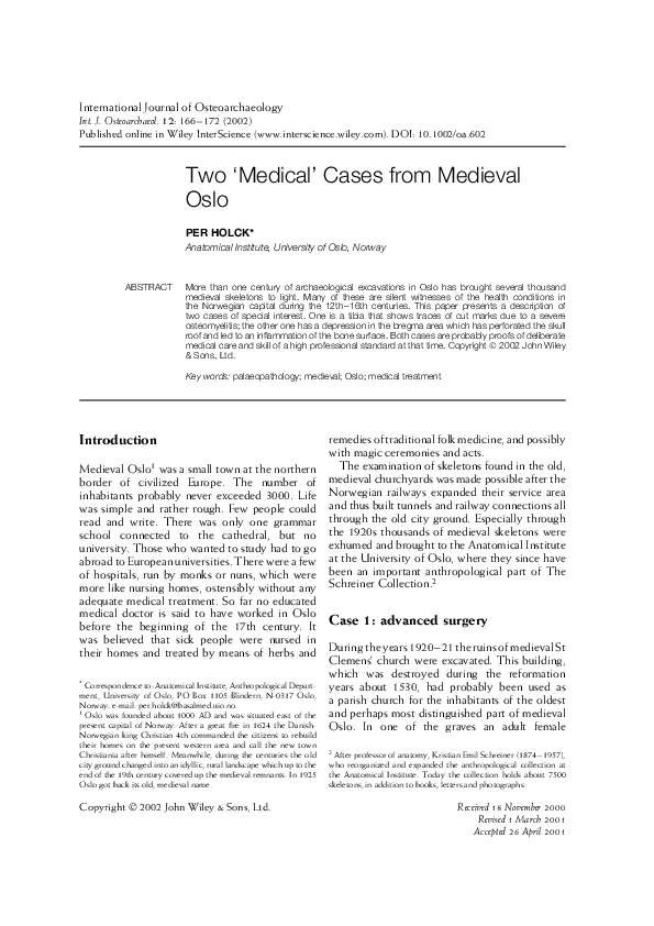 (PDF) Two ‘Medical’ Cases from Medieval Oslo