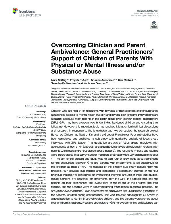 (PDF) Overcoming Clinician and Parent Ambivalence: General ...