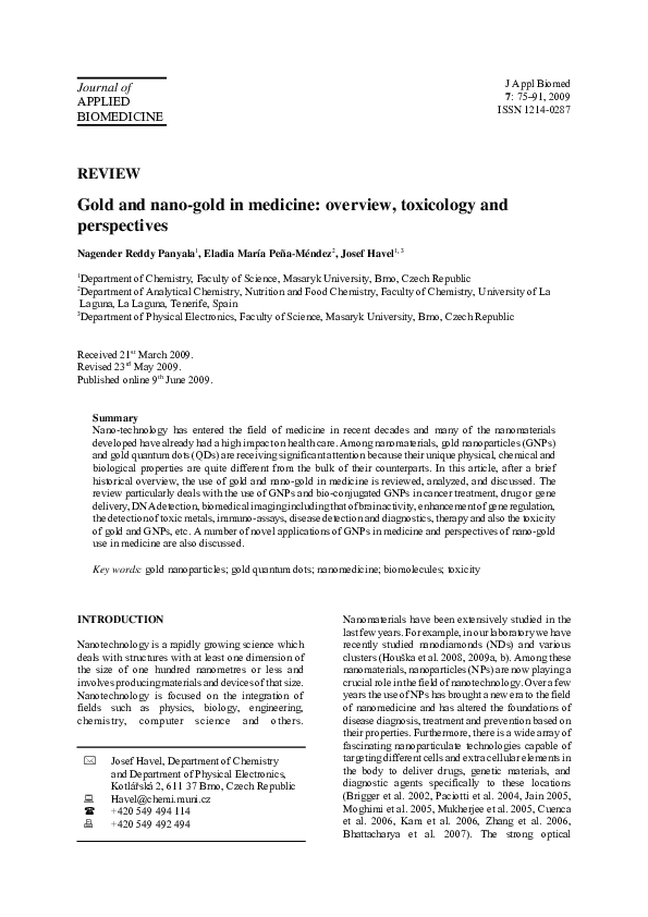 (PDF) Gold and nano-gold in medicine: overview, toxicology and perspectives