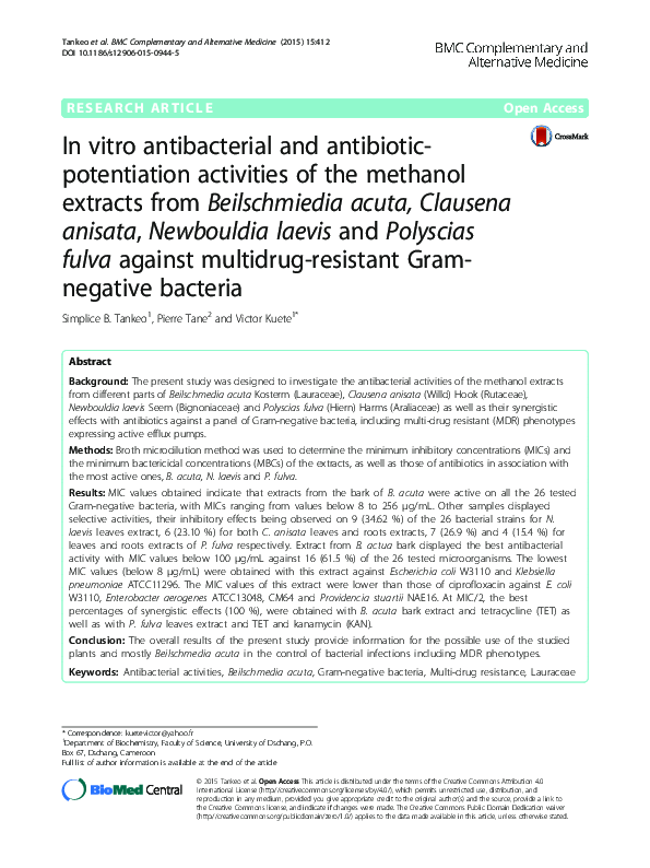 (PDF) In vitro antibacterial and antibiotic-potentiation activities of ...