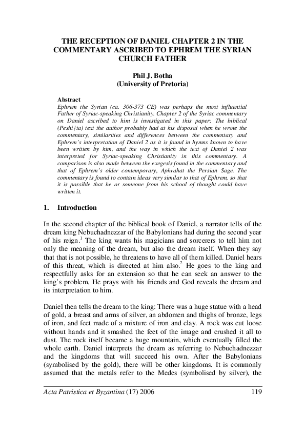 (PDF) The reception of Daniel Chapter 2 in the commentary ascribed to ...