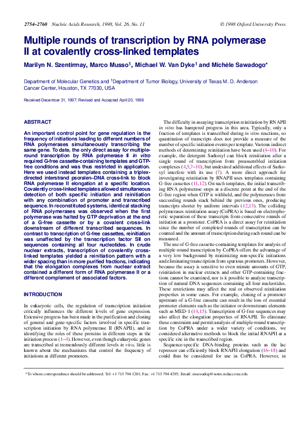 (PDF) Multiple rounds of transcription by RNA polymerase II at ...