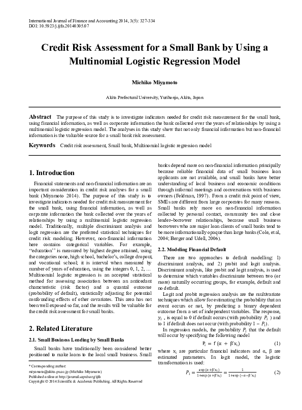 (PDF) Credit Risk Assessment for a Small Bank by Using a Multinomial ...