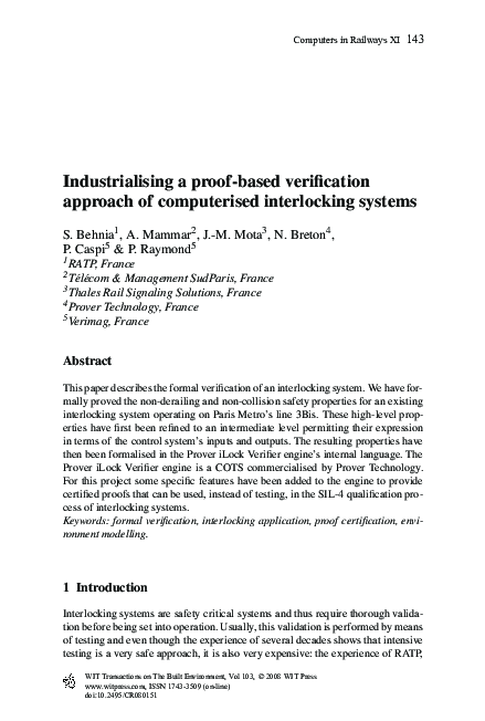 (PDF) Industrialising a proof-based verification approach of computerised interlocking systems