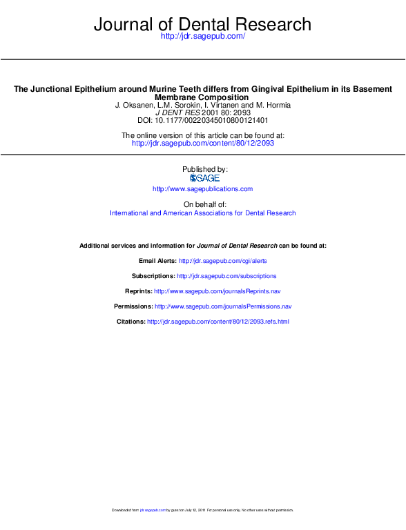 (PDF) The Junctional Epithelium around Murine Teeth differs from ...