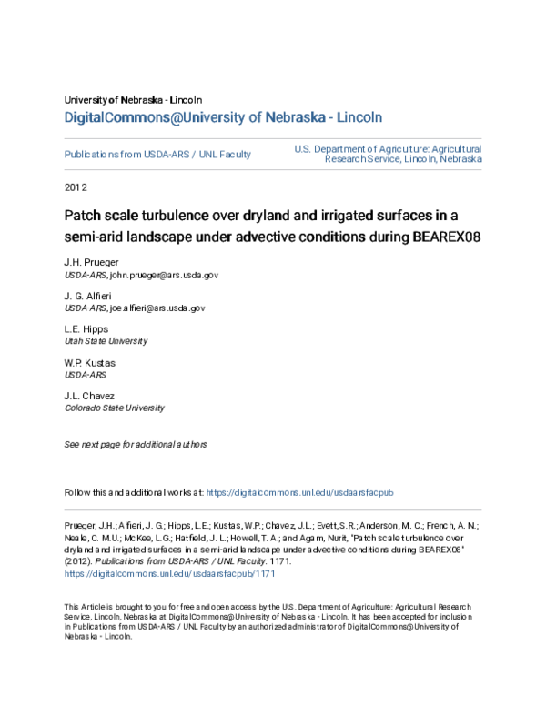 (PDF) Patch scale turbulence over dryland and irrigated surfaces in a ...