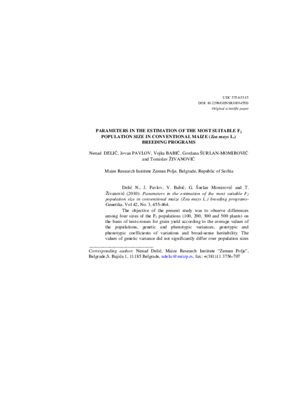 (PDF) Parameters in the estimation of the most suitable F2 population ...