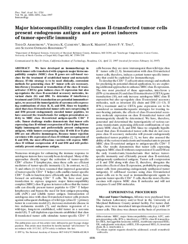 (PDF) Major histocompatibility complex class II-transfected tumor cells ...