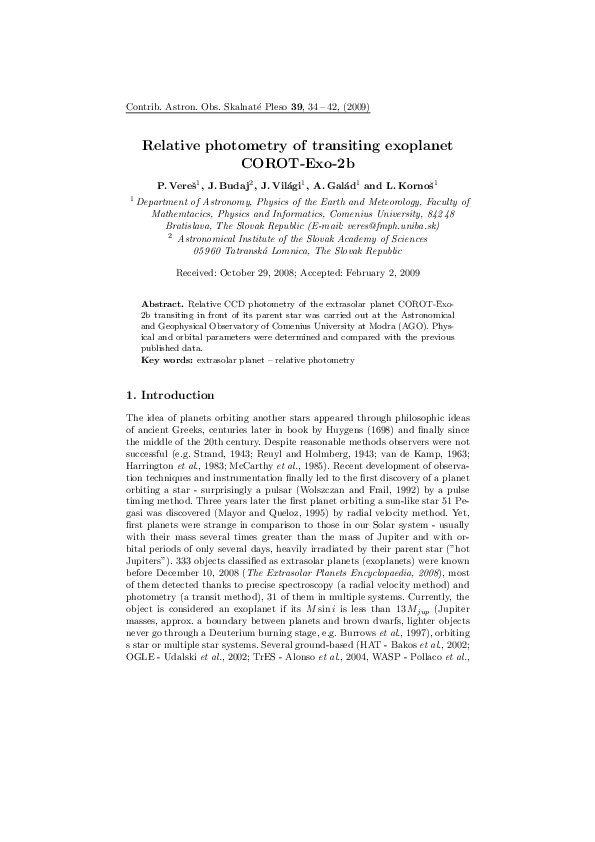 (PDF) Relative photometry of transiting exoplanet COROT-Exo-2b