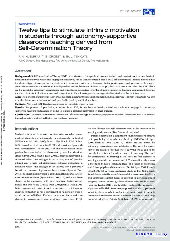 (PDF) Twelve tips to stimulate intrinsic motivation in students through ...