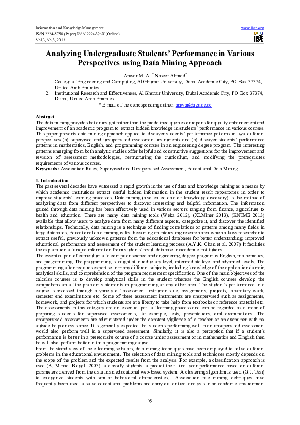 (PDF) Analyzing Undergraduate Students’ Performance in Various Perspectives using Data Mining ...