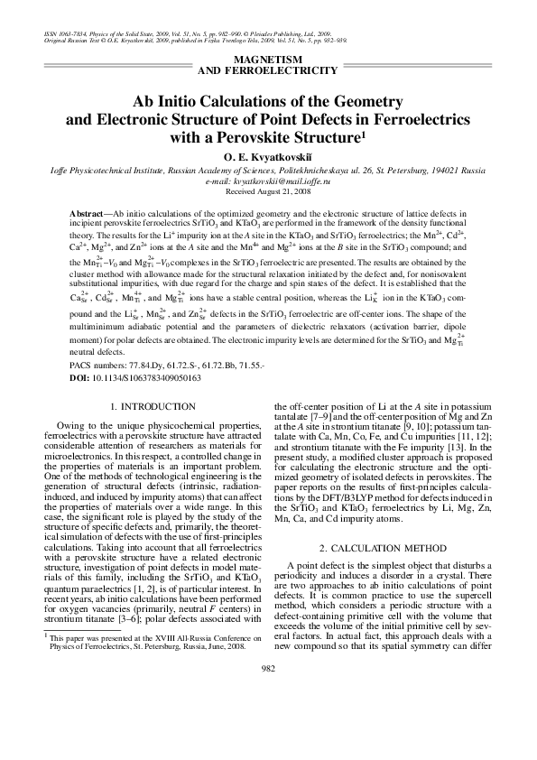 (PDF) Ab initio calculations of the geometry and electronic structure of point defects in ...