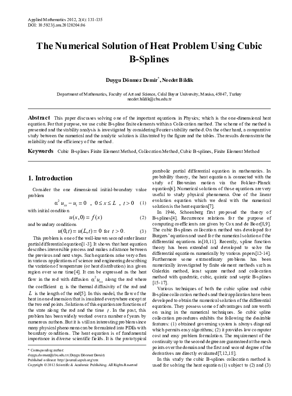 (PDF) The Numerical Solution of Heat Problem Using Cubic B-Splines