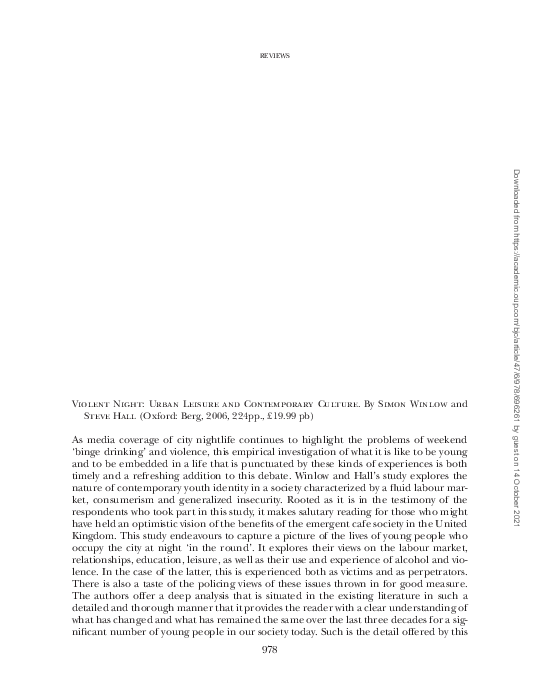(PDF) Violent Night: Urban Leisure and Contemporary Culture