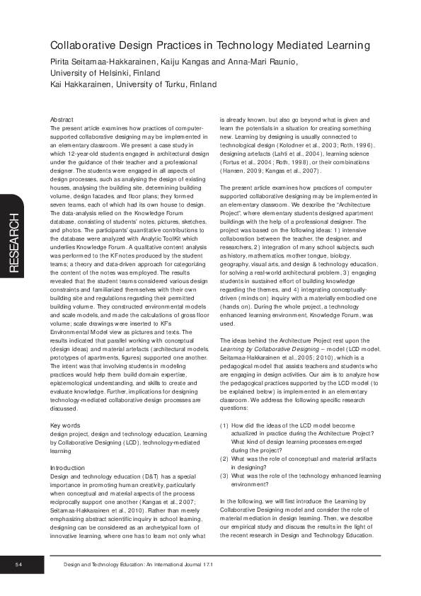 (PDF) Collaborative Design Practices in Technology Mediated Learning