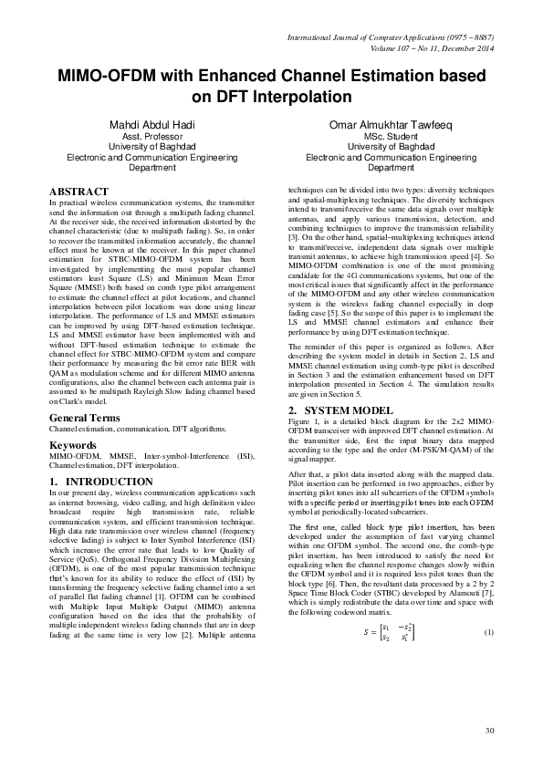 (PDF) MIMO-OFDM with Enhanced Channel Estimation based on DFT Interpolation | Omar Otna ...