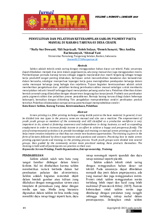 (PDF) Penyuluhan Dan Pelatihan Keterampilan Sablon Pigment Pasta Manual ...