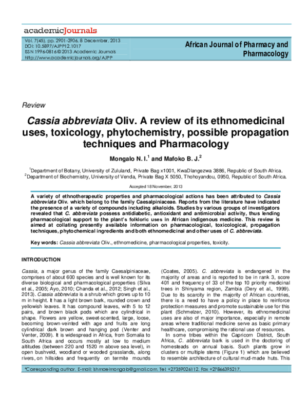 (PDF) Cassia abbreviata Oliv. A review of its ethnomedicinal uses ...