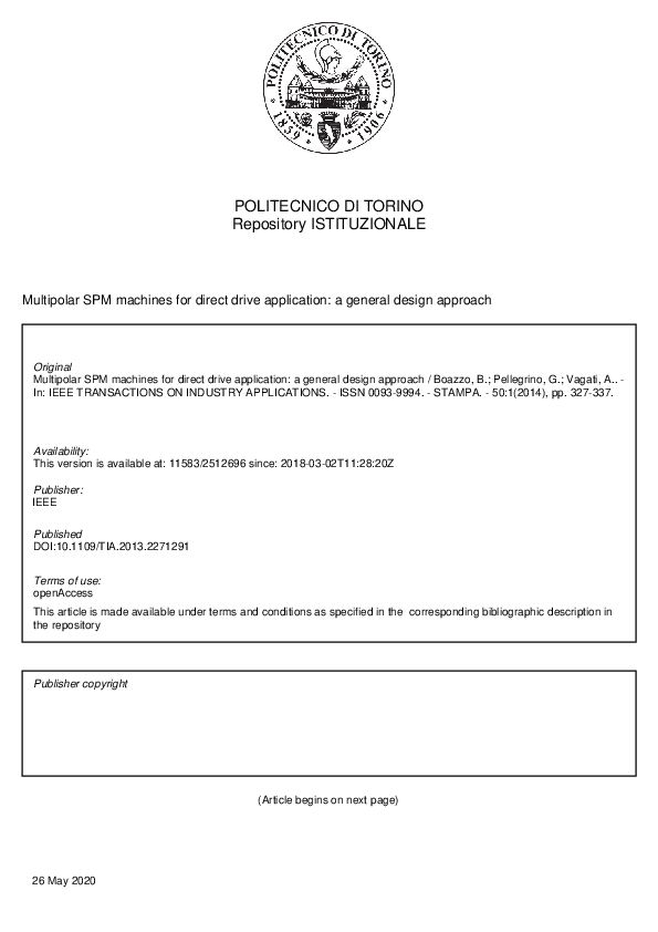 (PDF) Multipolar SPM Machines for Direct-Drive Application: A General ...