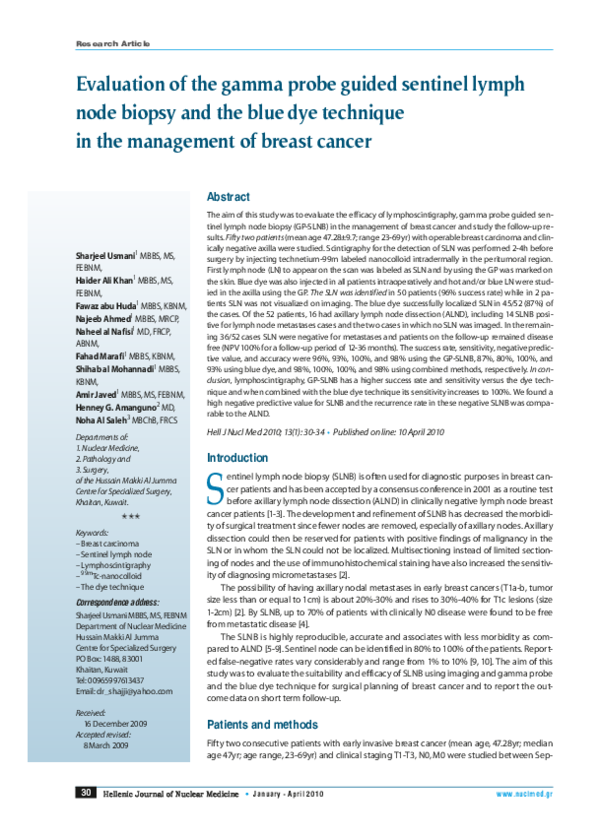 (PDF) Evaluation of the gamma probe guided sentinel lymph node biopsy ...
