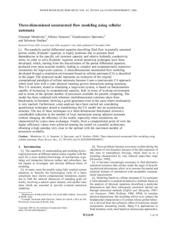 Pdf Three Dimensional Unsaturated Flow Modeling Using Cellular Automata