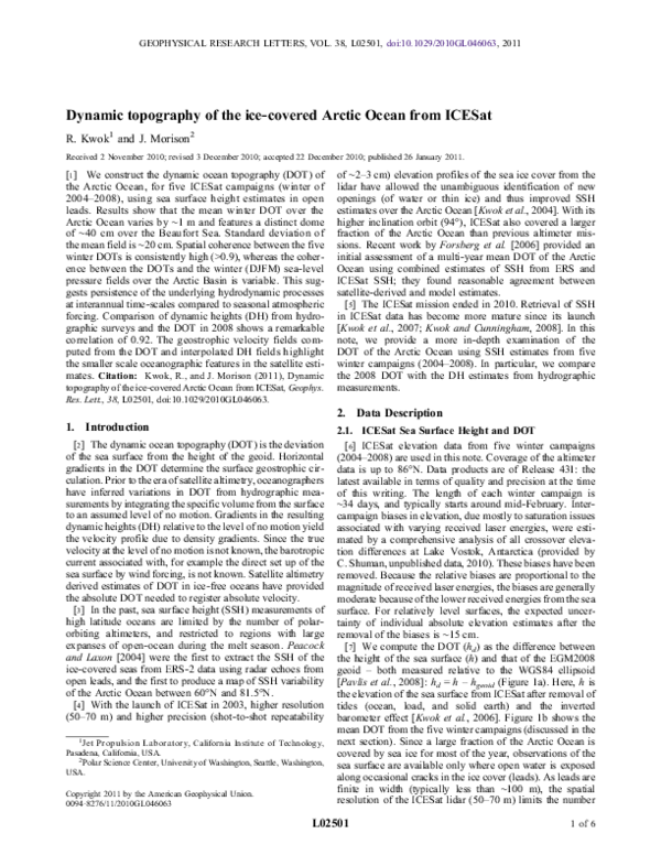 (PDF) Dynamic topography of the ice-covered Arctic Ocean from ICESat