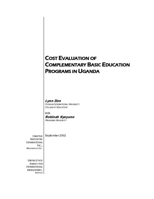 (PDF) Cost evaluation of complementary basic education programs in Uganda