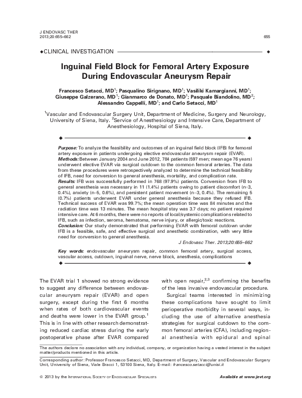 (PDF) Inguinal Field Block for Femoral Artery Exposure During ...