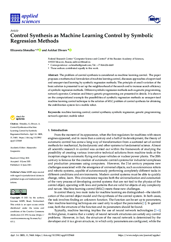(PDF) Control Synthesis as Machine Learning Control by Symbolic ...
