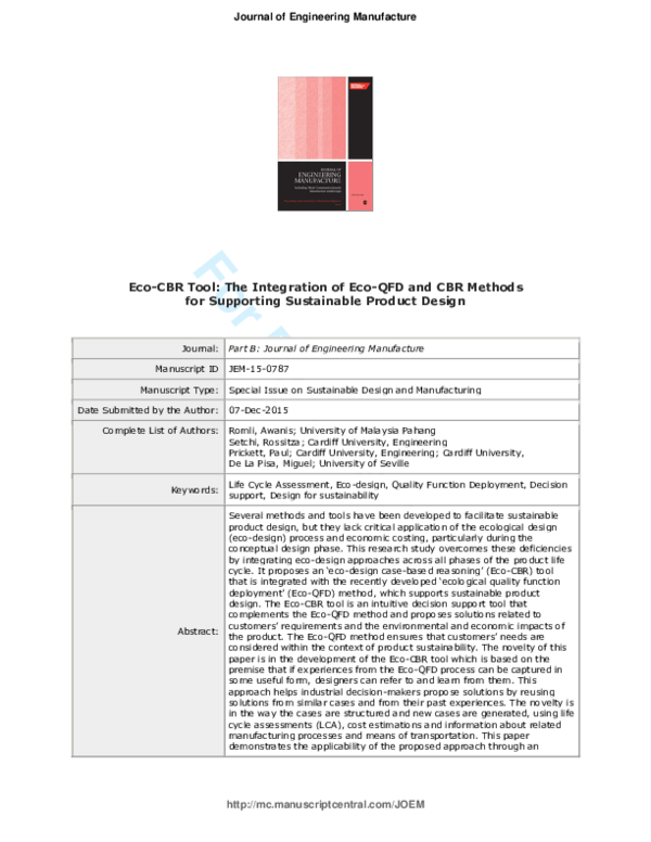 (PDF) Eco-design case-based reasoning tool: The integration of ecological quality function ...