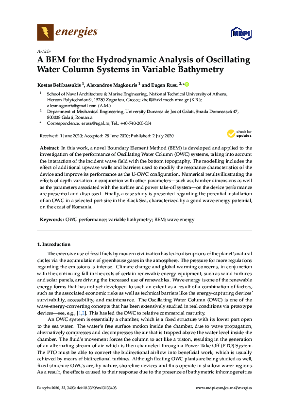 (PDF) A BEM for the Hydrodynamic Analysis of Oscillating Water Column Systems in Variable Bathymetry