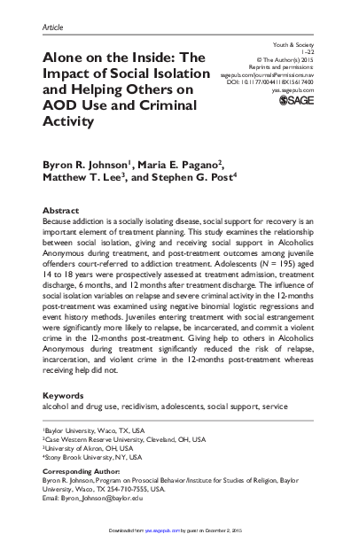 (PDF) Alone on the Inside: The Impact of Social Isolation and Helping ...