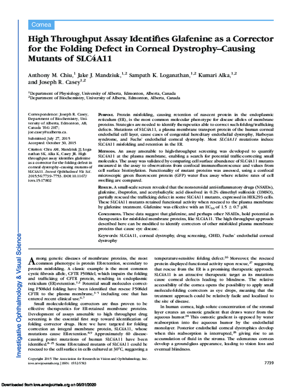 (PDF) High Throughput Assay Identifies Glafenine as a Corrector for the Folding Defect in ...